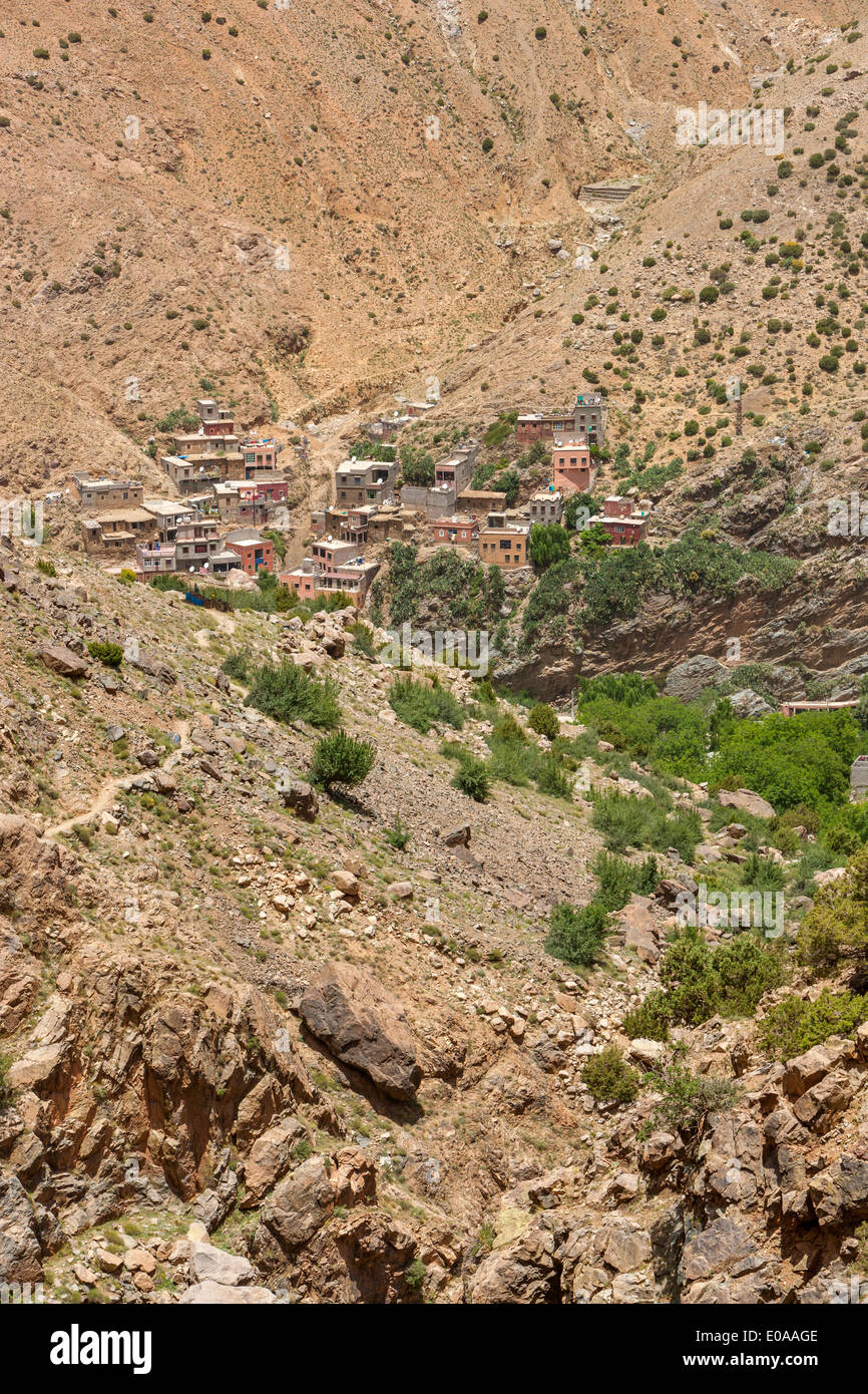 View of the village of Setti-Fatma in the Ourika valley in the Atlas ...