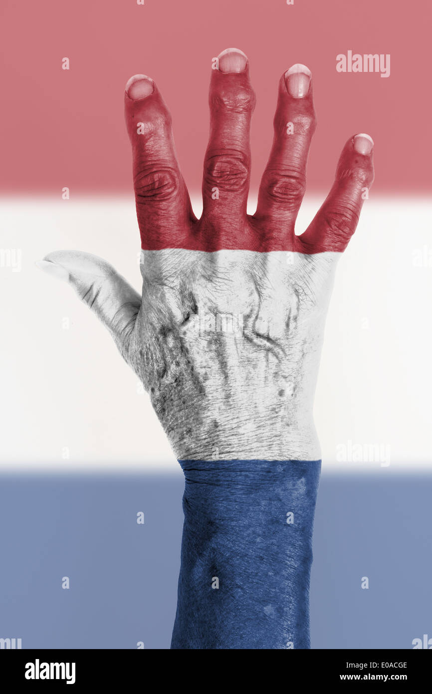 Isolated old hand with flag European Union Netherlands Stock Photo - Alamy