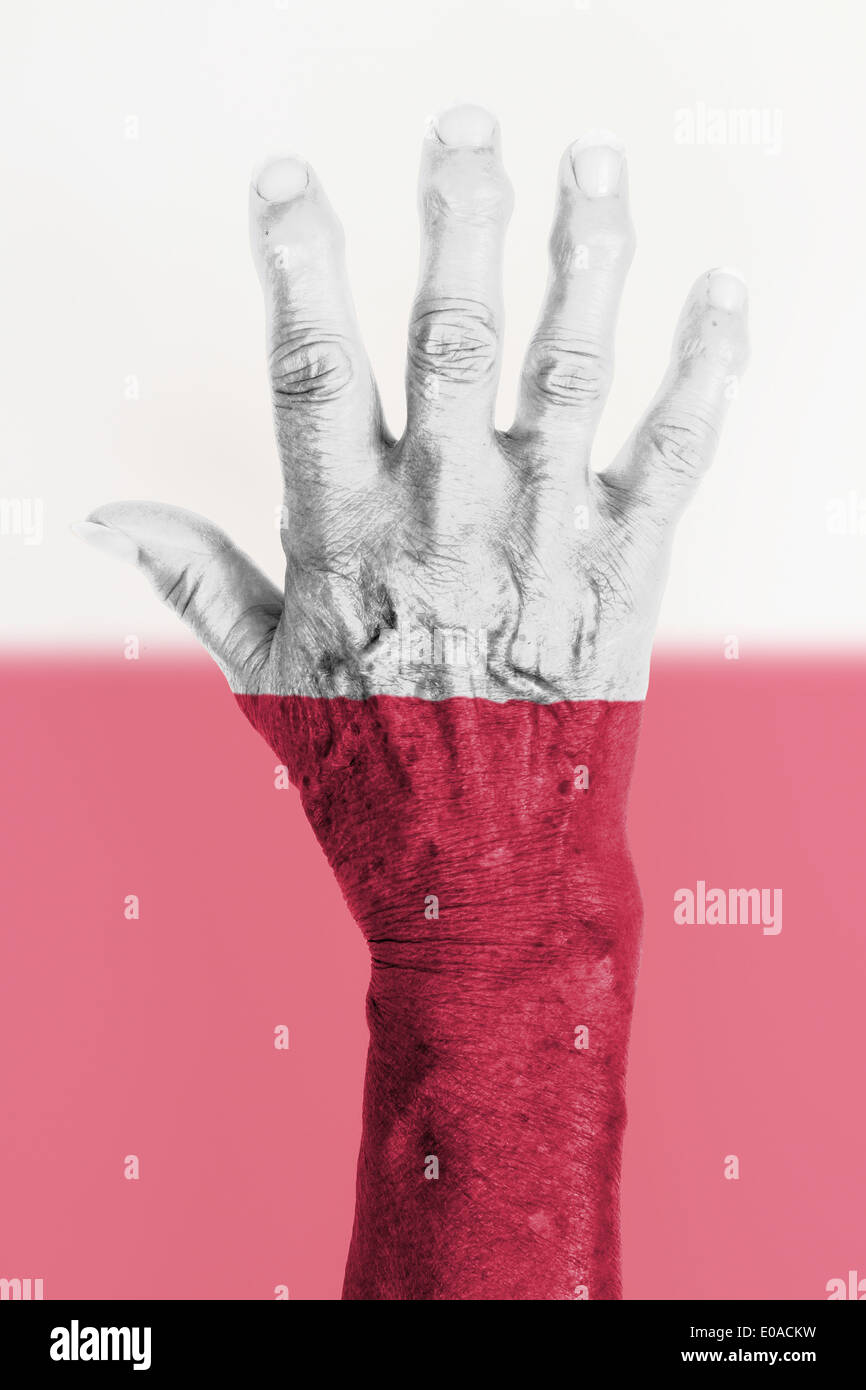 Isolated old hand with flag European Union Poland Stock Photo - Alamy