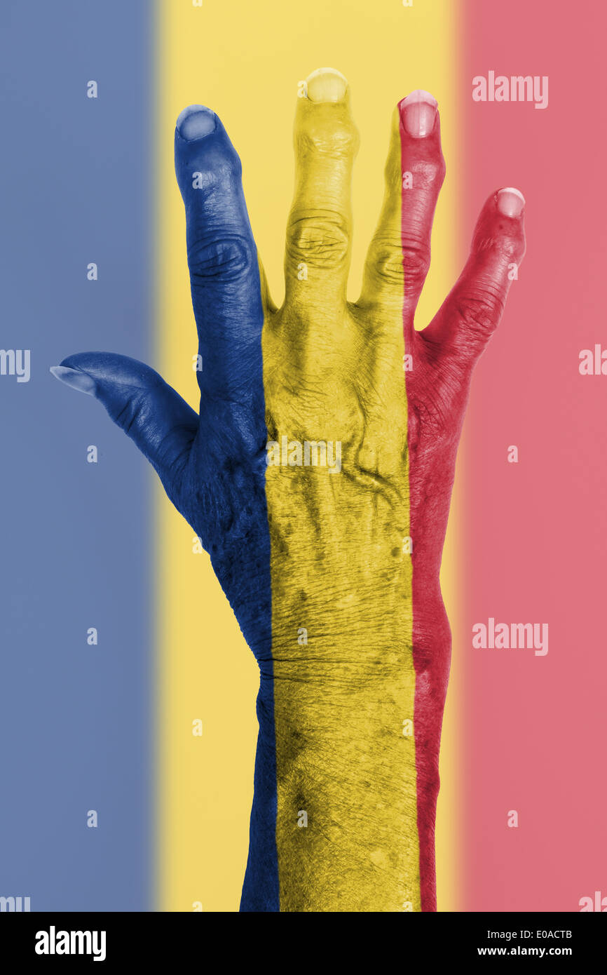 Isolated old hand with flag European Union Romania Stock Photo - Alamy