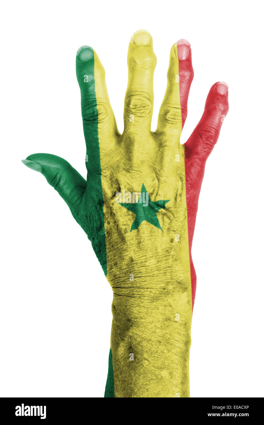 Hand of an old woman wrapped in flag of Senegal Stock Photo - Alamy