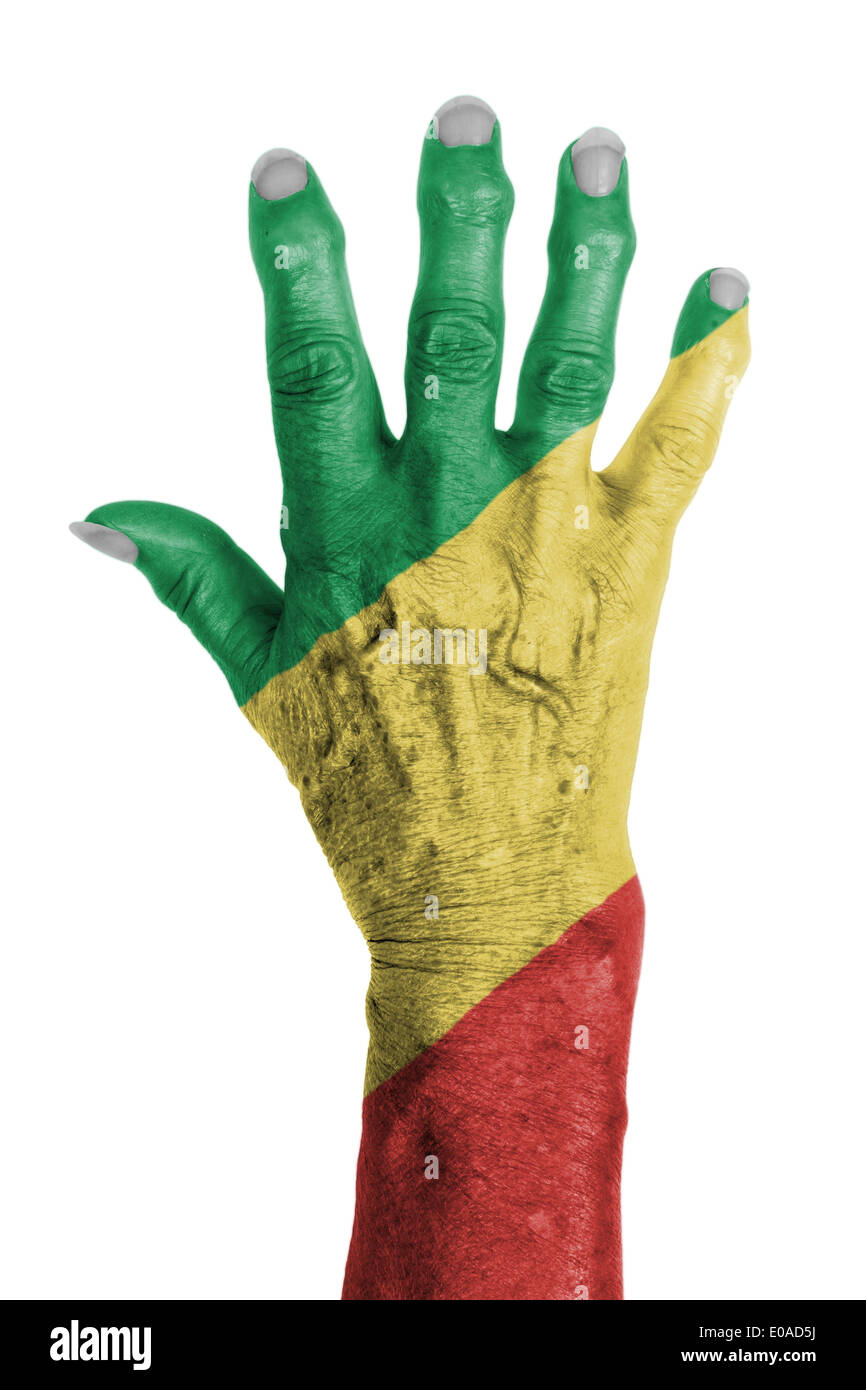 Hand of an old woman wrapped in flag of the republic of Congo Stock ...