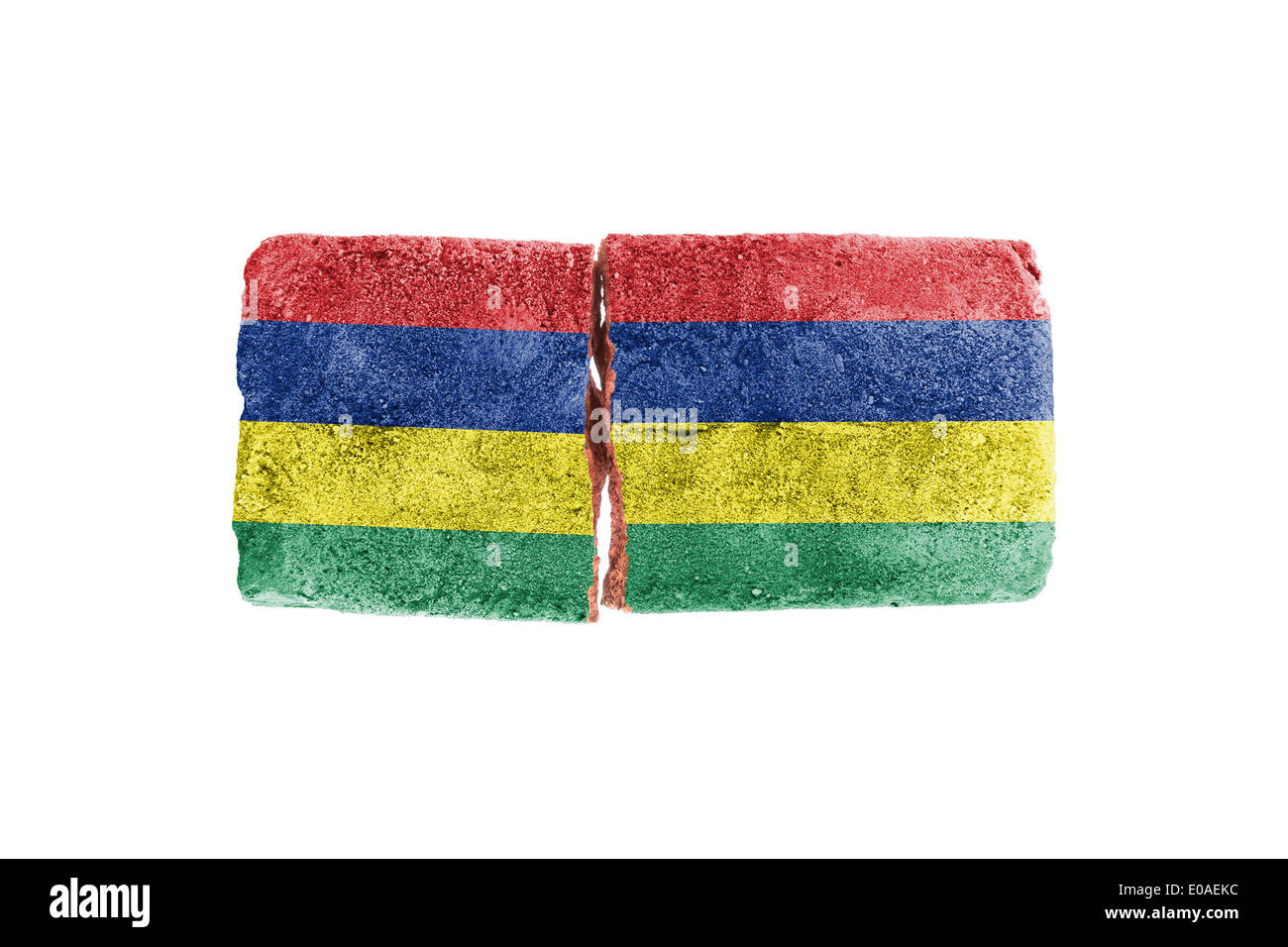 Rough broken brick isolated on white background flag of Mauritius Stock ...