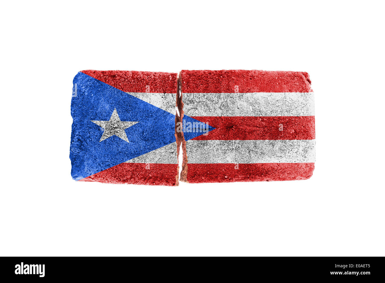 Rough broken brick isolated on white background flag of Puerto Rico ...