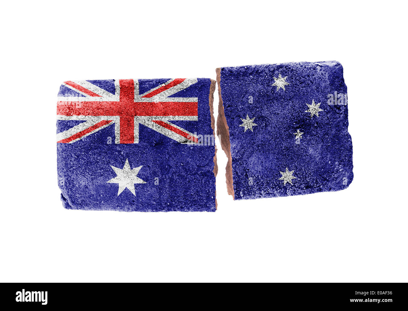 Rough broken brick isolated on white background flag of Australia Stock ...
