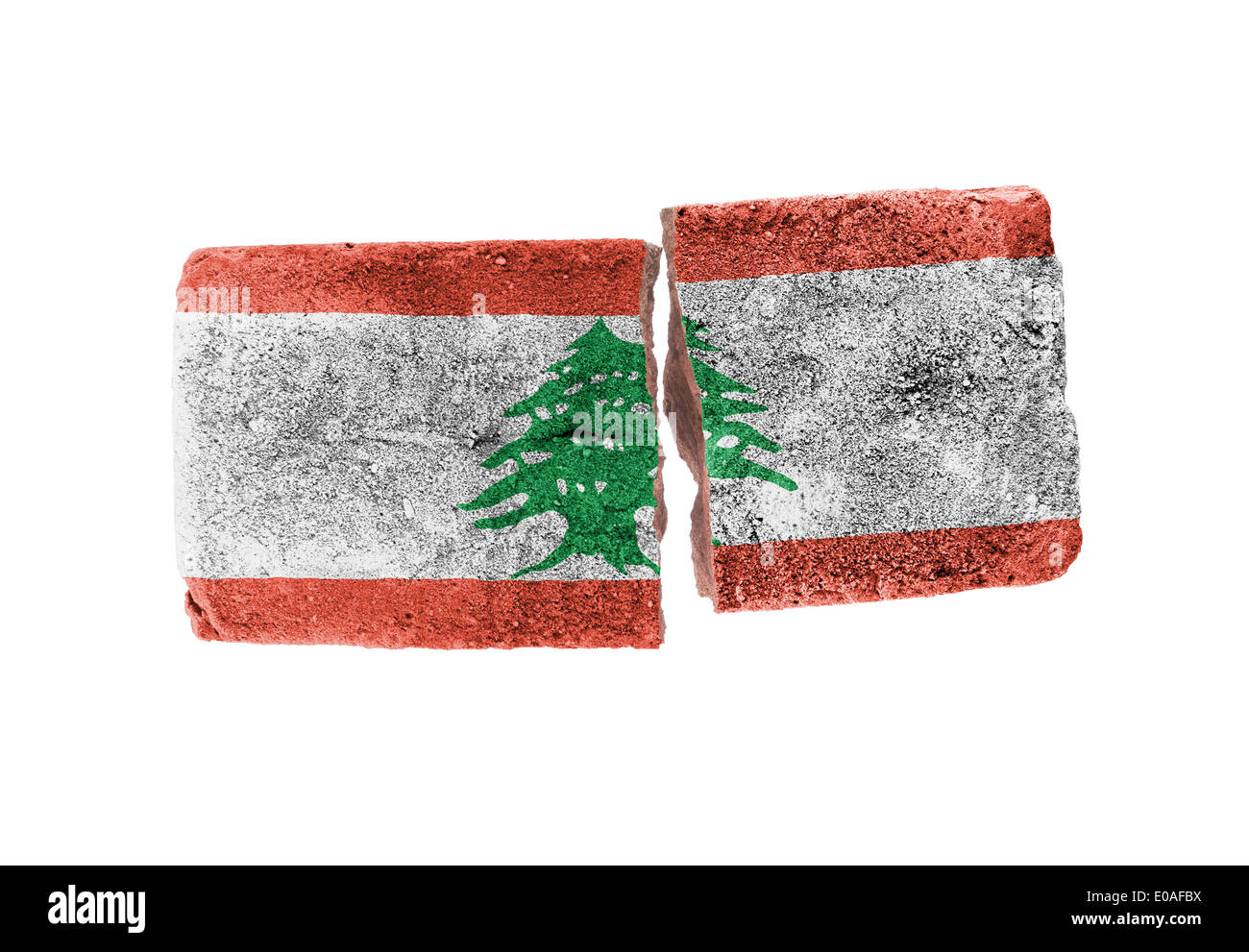 Rough broken brick isolated on white background flag of Lebanon Stock ...
