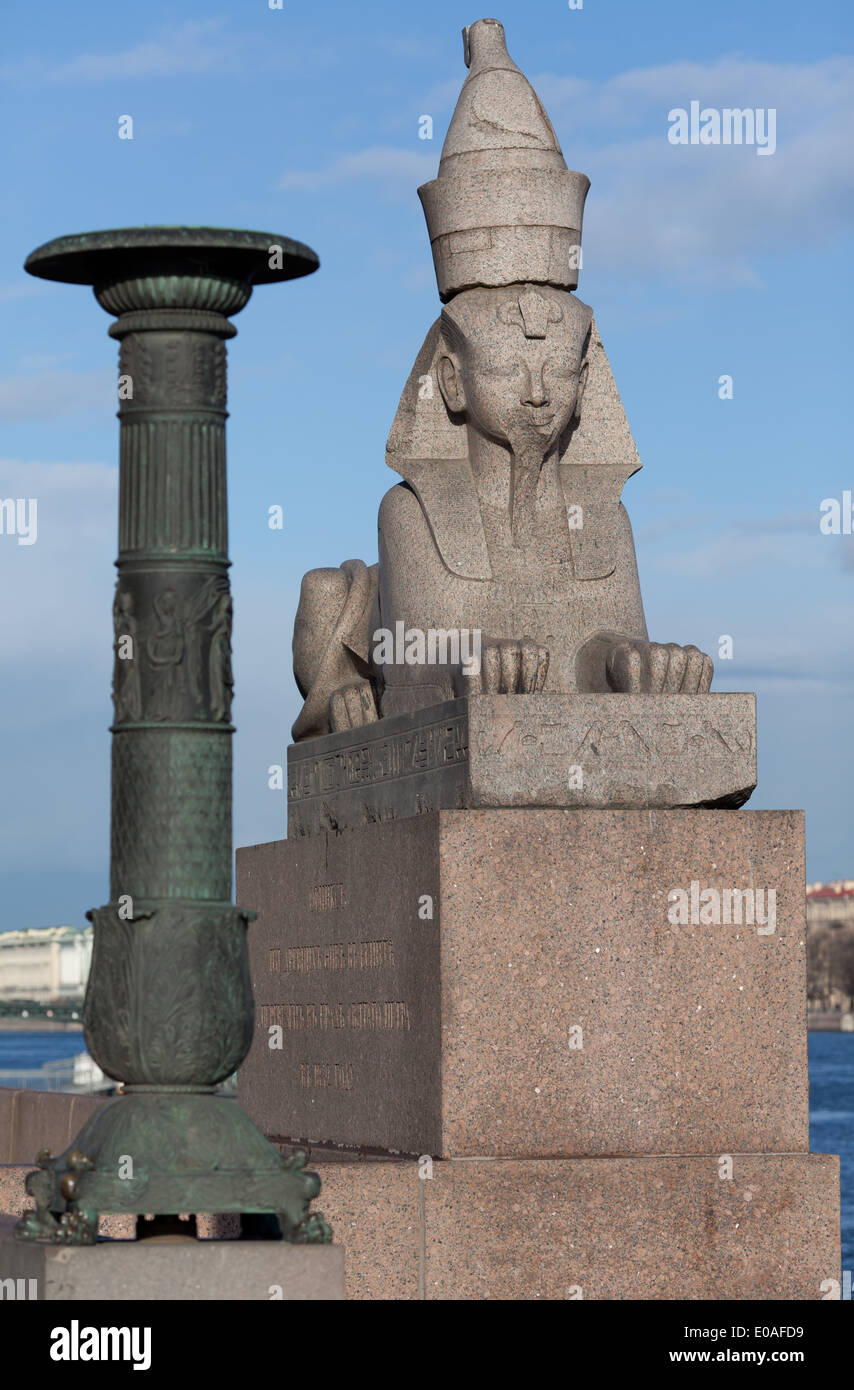 Antique Egyptian sphinx established in St.Petersburg, Russia Stock ...