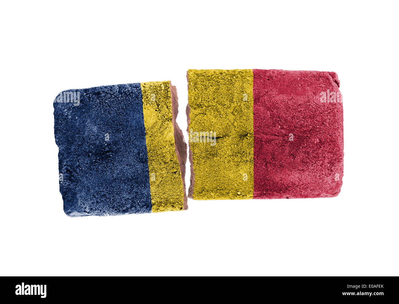 Rough broken brick isolated on white background flag of Romania Stock ...