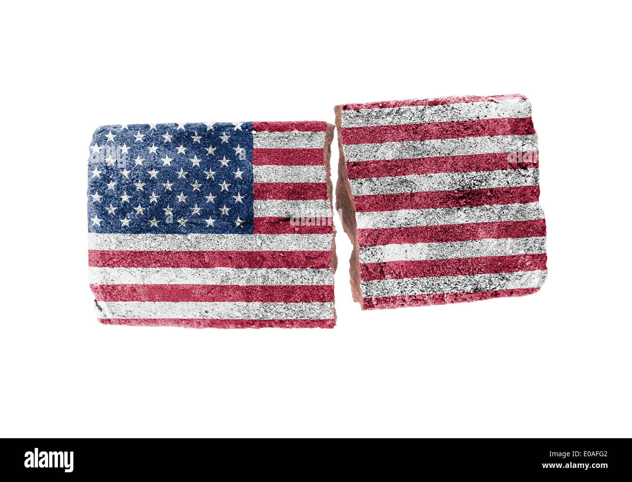 Rough broken brick isolated on white background flag of the USA Stock ...