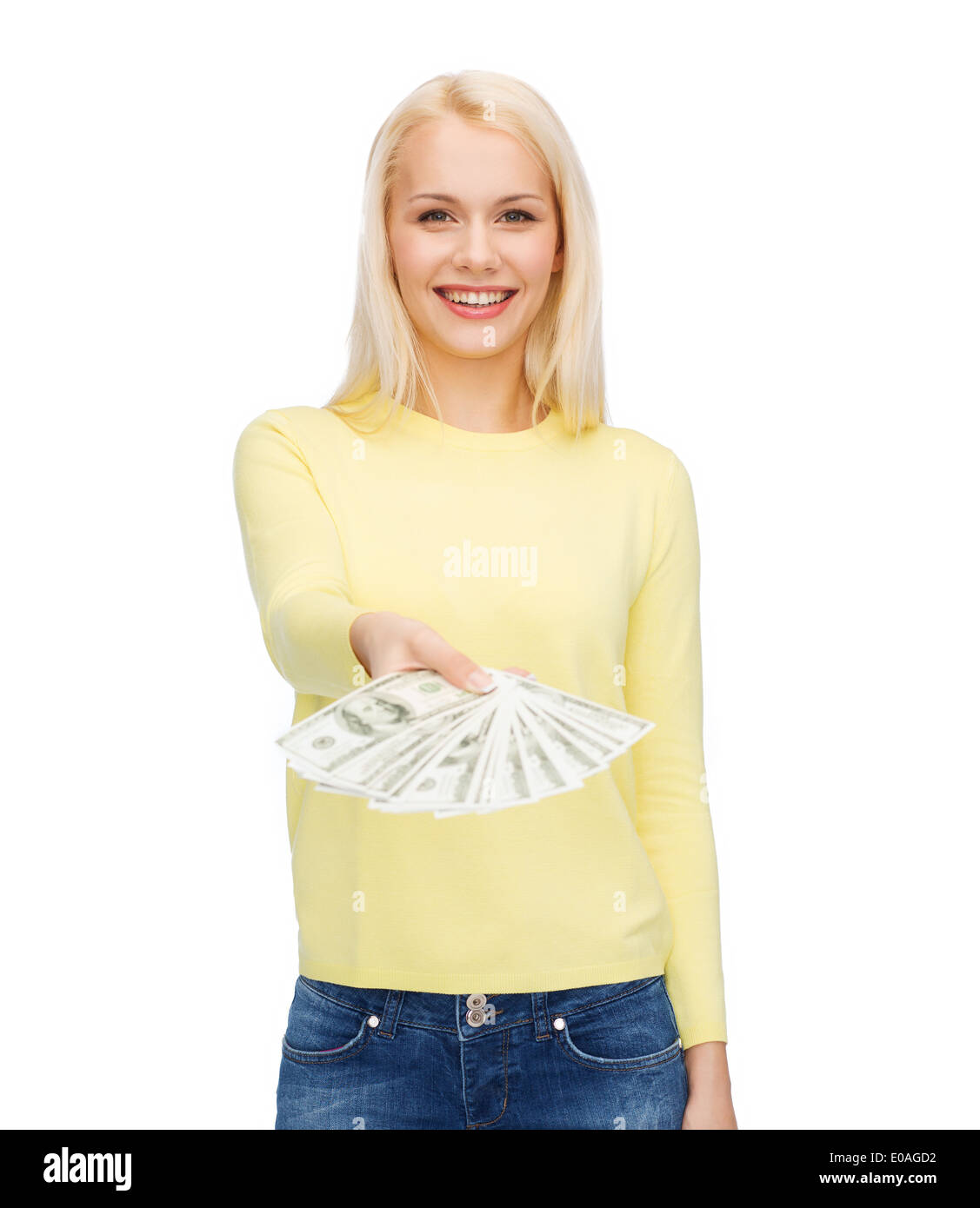 smiling girl with dollar cash money Stock Photo - Alamy