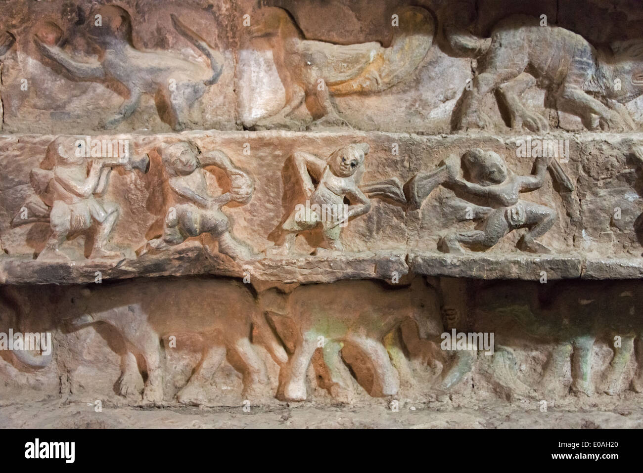 Stone carving of dancers at Shitthaung Temple, Mrauk-U, Rakhine State ...