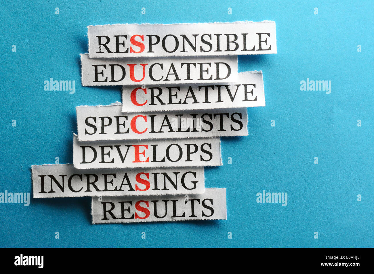 Success acronym in business concept, words on cut paper hard light ...