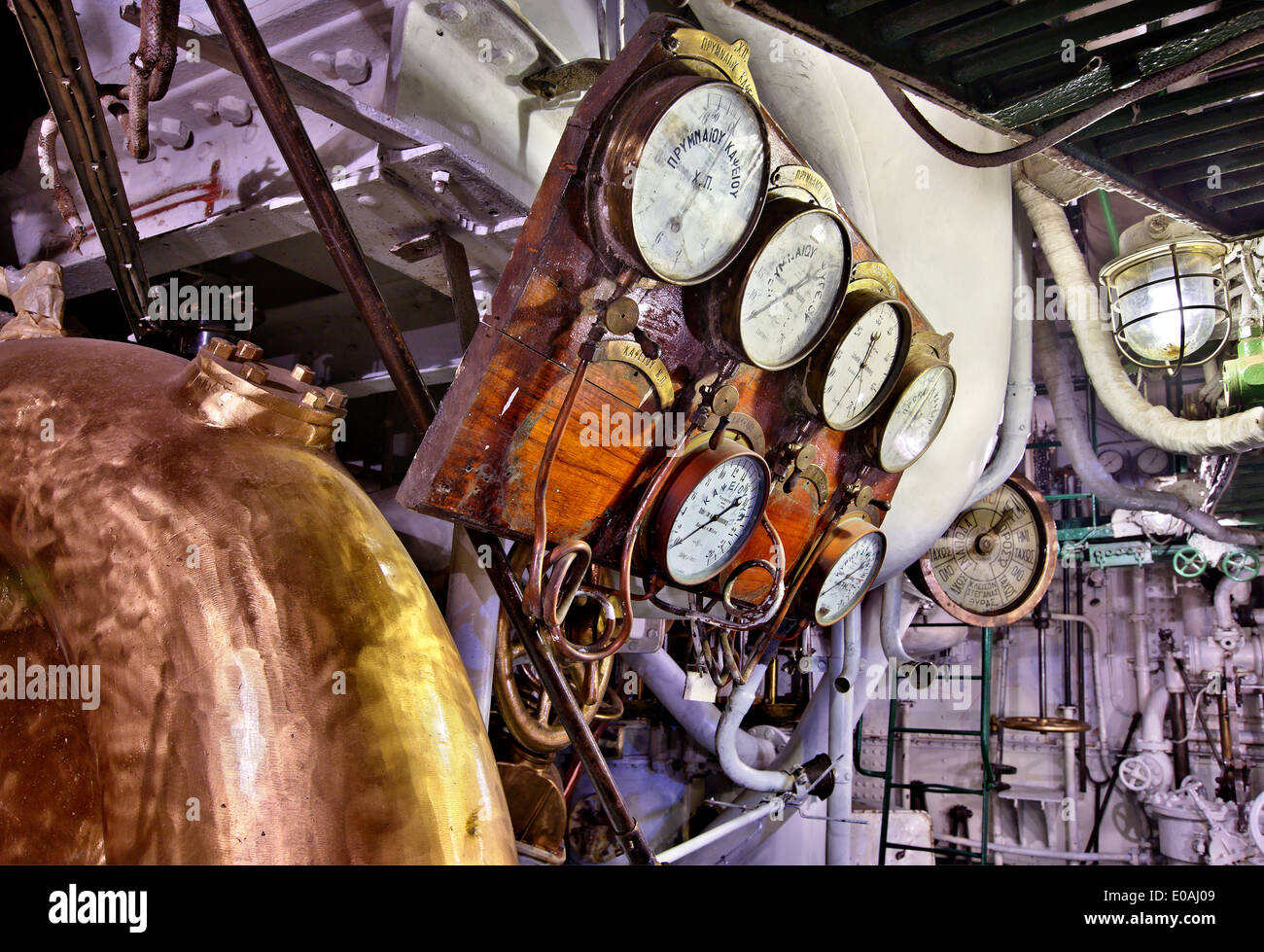Inside the "heart" (engines) of the Floating Naval Museum "AVEROF". You ...