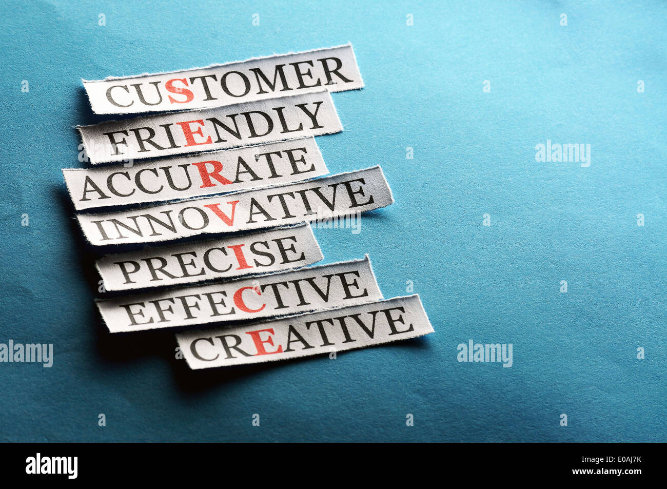 Service acronym in business concept, words on cut paper hard light ...