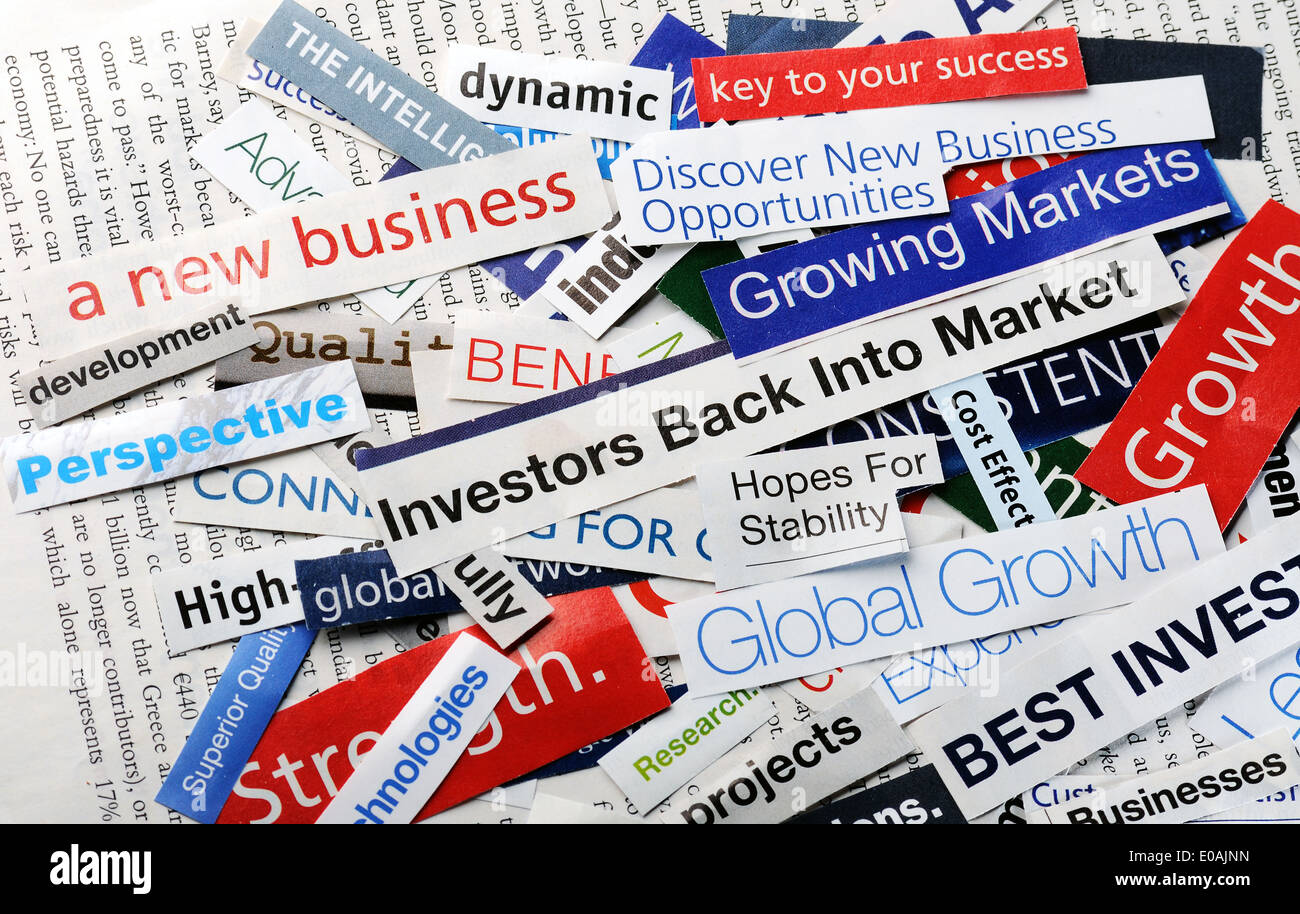 collage of paper headlines about the world economy Stock Photo - Alamy