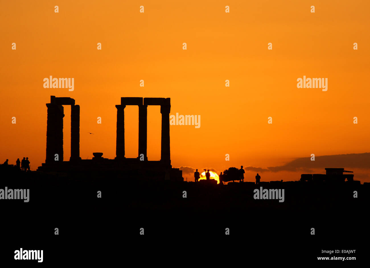 Sunset at the Temple of Poseidon, Cape Sounion, Attica, Greece Stock ...