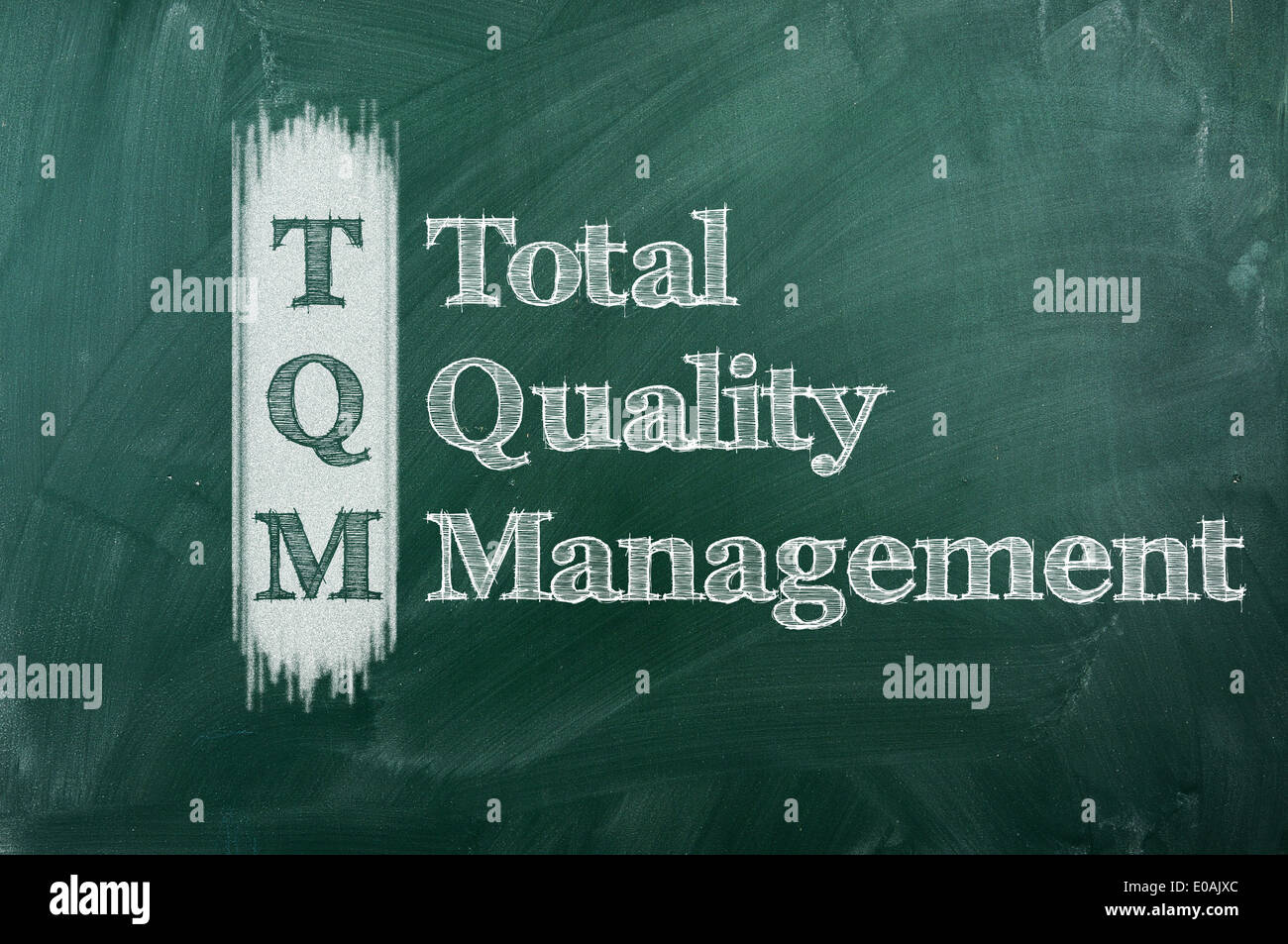 TQM total quality management on green chalkboard Stock Photo - Alamy