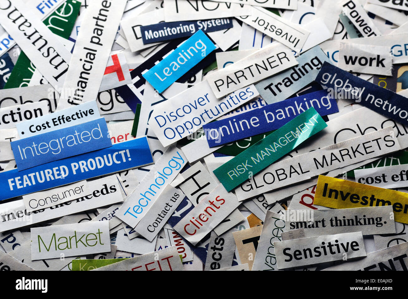collage of paper headlines about the world economy Stock Photo - Alamy
