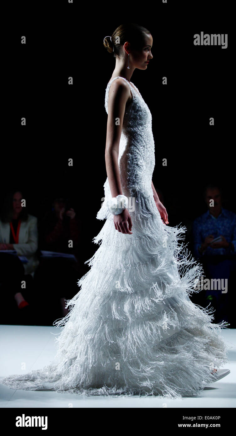 Barcelona, Spain. 7th May, 2014. A model presents a creation by Spanish ...