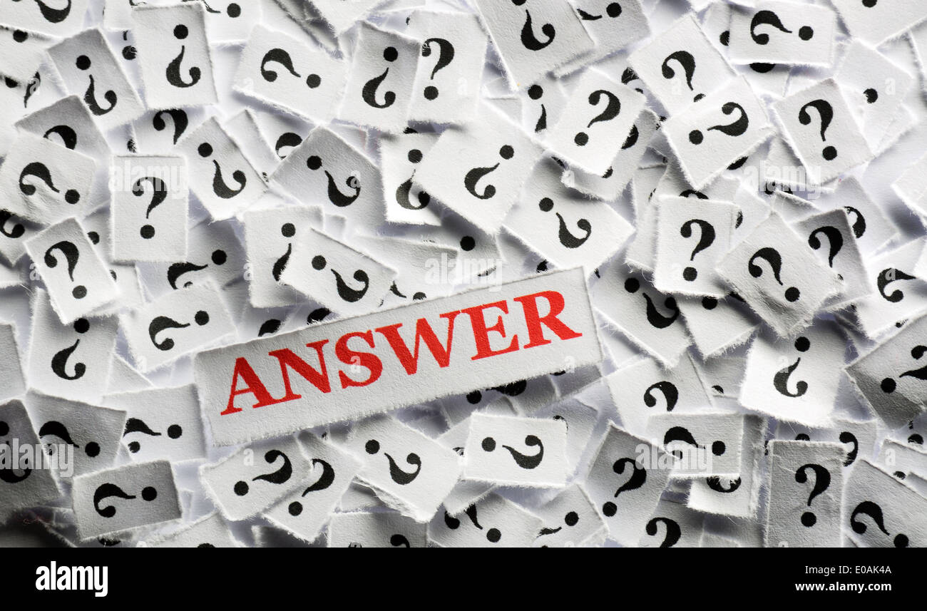 answer of question marks on white papers -hard light Stock Photo - Alamy