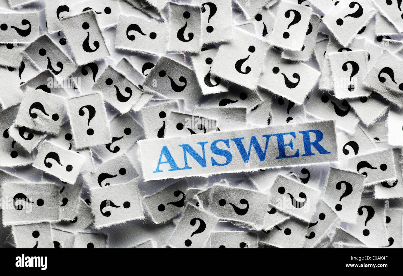 answer of question marks on white papers -hard light Stock Photo - Alamy