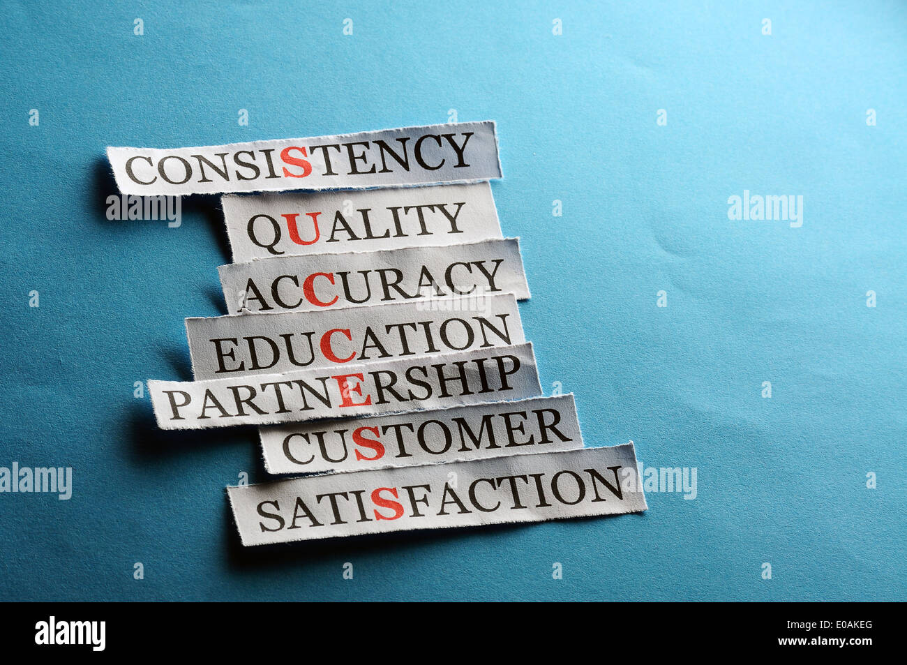 Success acronym in business concept, words on cut paper hard light ...