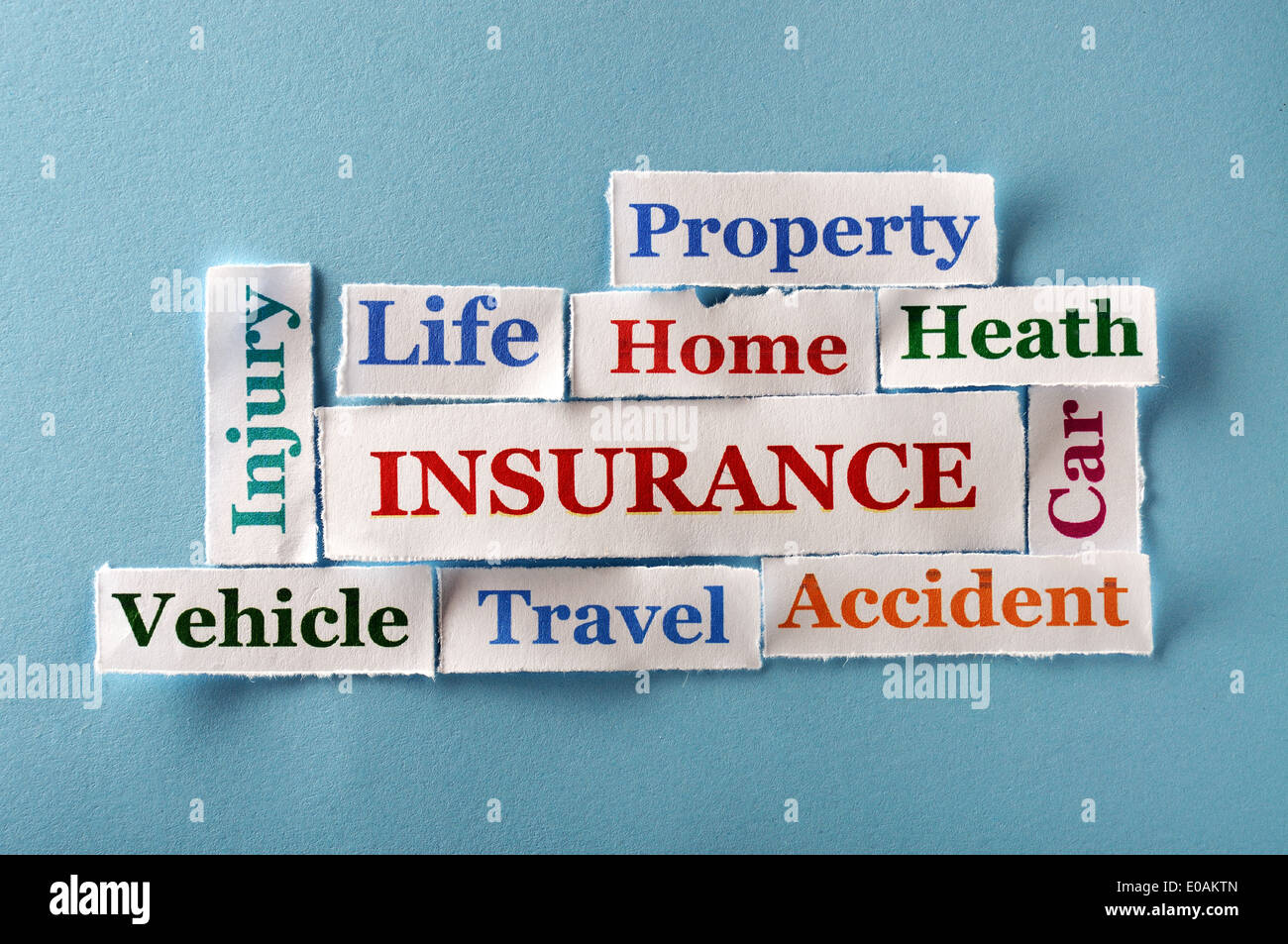 insurance Word Cloud printed on paper on blue font Stock Photo - Alamy