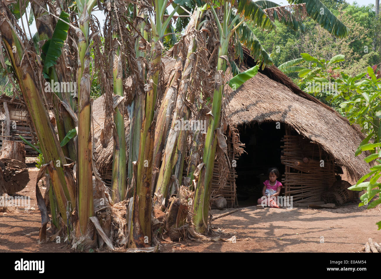 Bunong girl at her hut in a tribal hamlet in Mondulkiri province ...