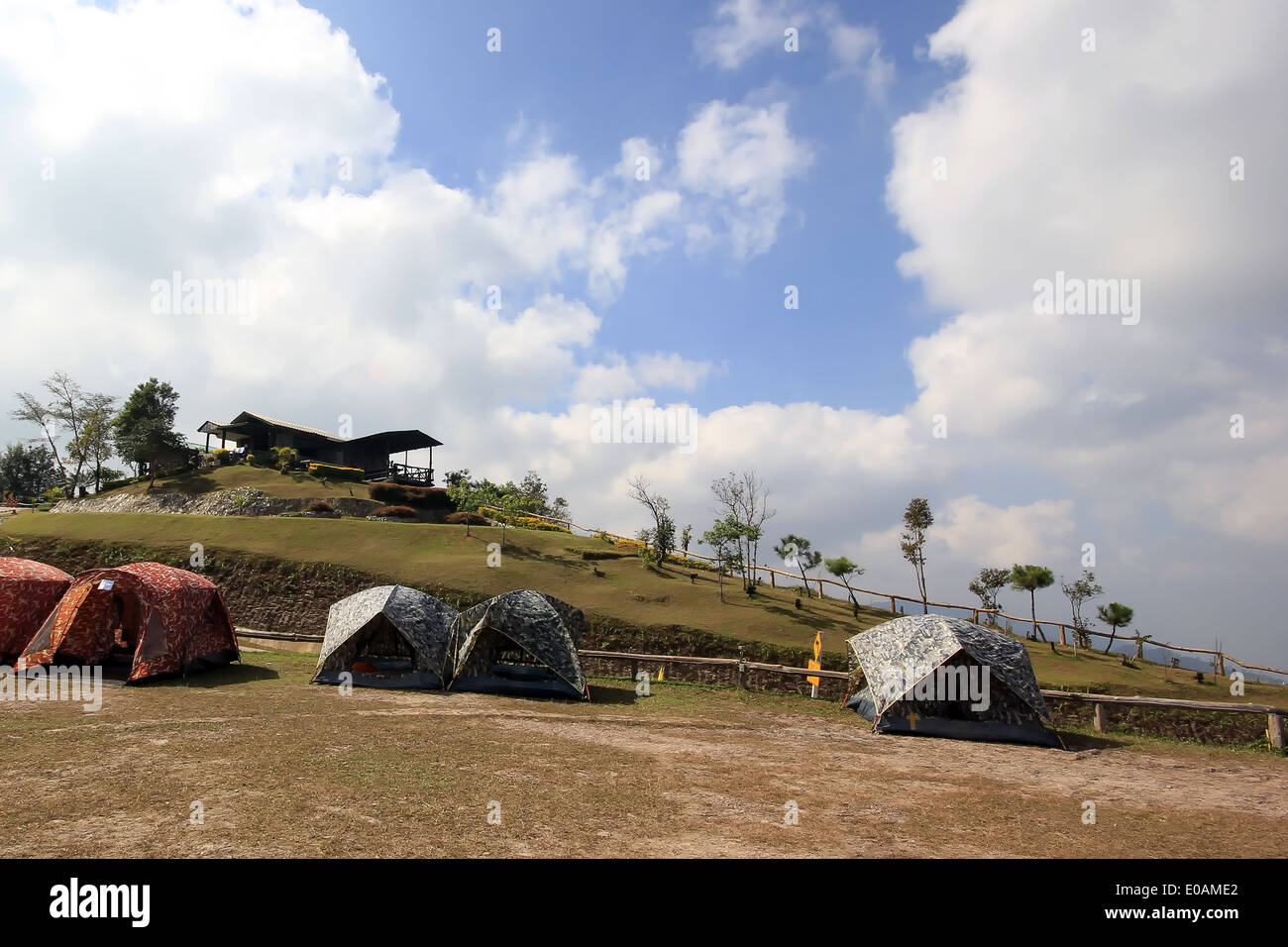 camp site on the mountains with beautiful sky background Stock Photo ...