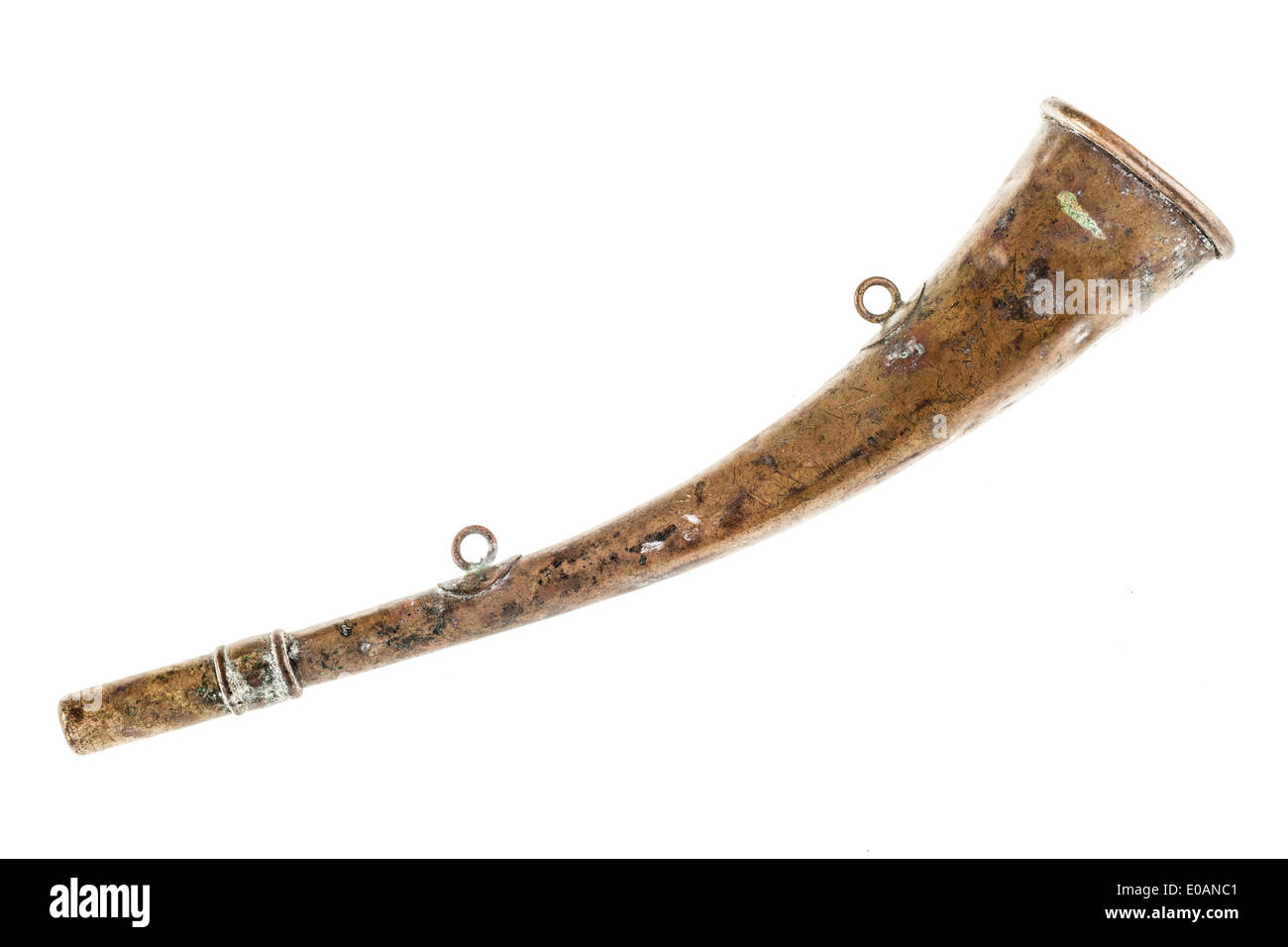 an old and rusty hunting horn isolated over a white background Stock ...