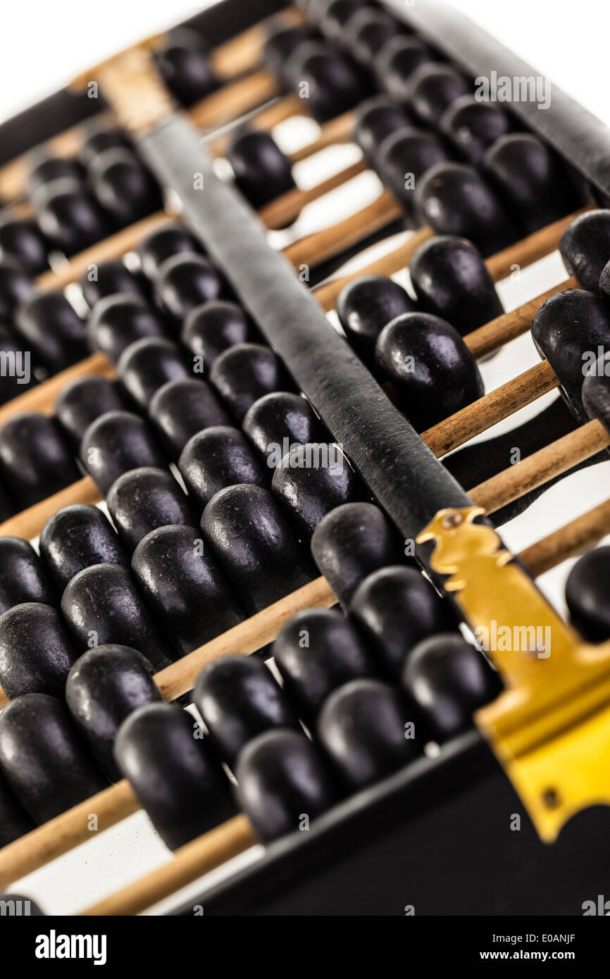 a traditional old black abacus isolated over a white background Stock ...