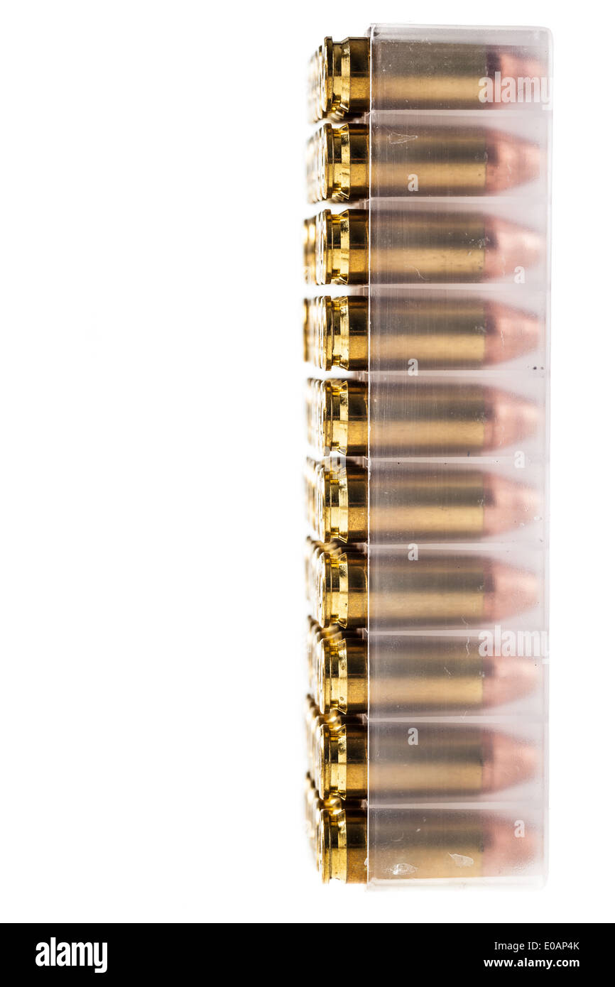 a plastic box full of bullets isolated over a white background Stock ...