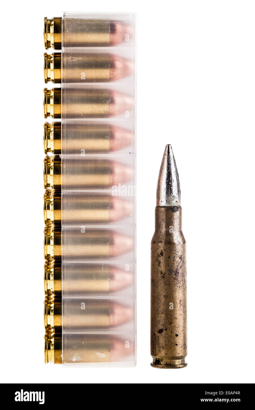 a plastic box full of bullets isolated over a white background Stock ...