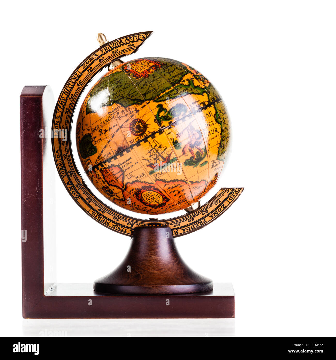 an old wooden and vintage globe isolated over a white background Stock ...