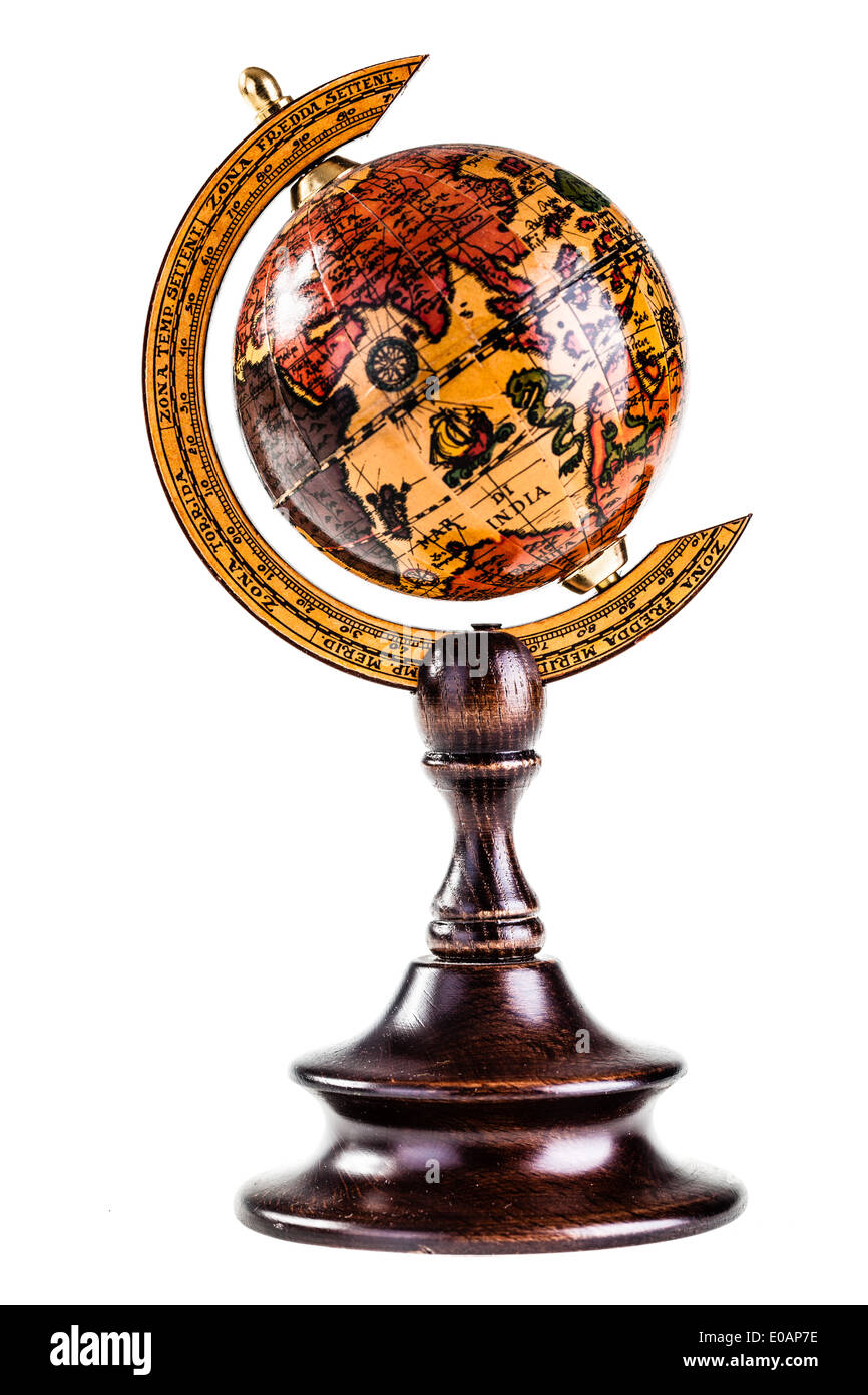 an old wooden and vintage globe isolated over a white background Stock ...