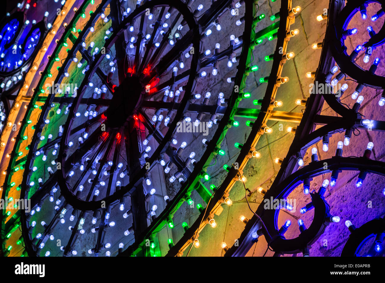 circular shaped christmas or festival lights by night Stock Photo - Alamy