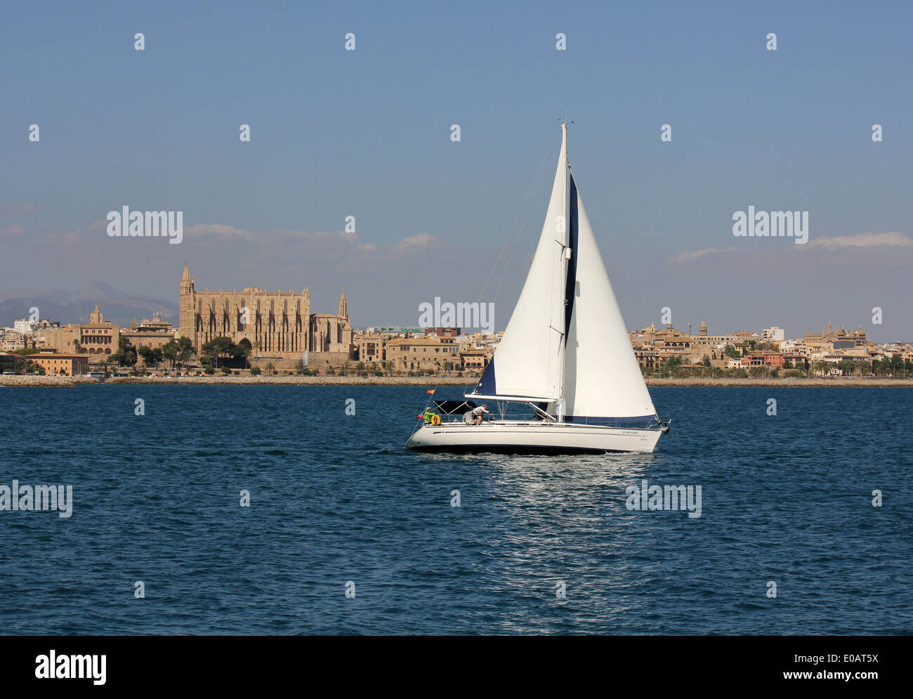 Sailing Yacht + historic Palma Gothic Cathedral, Palma de Mallorca ...