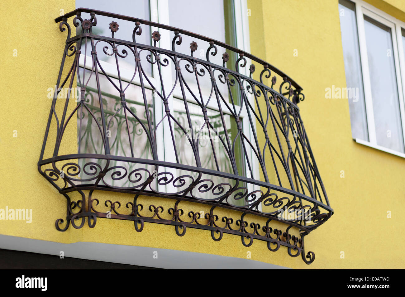 detail of building and decorative metal railing window Stock Photo - Alamy