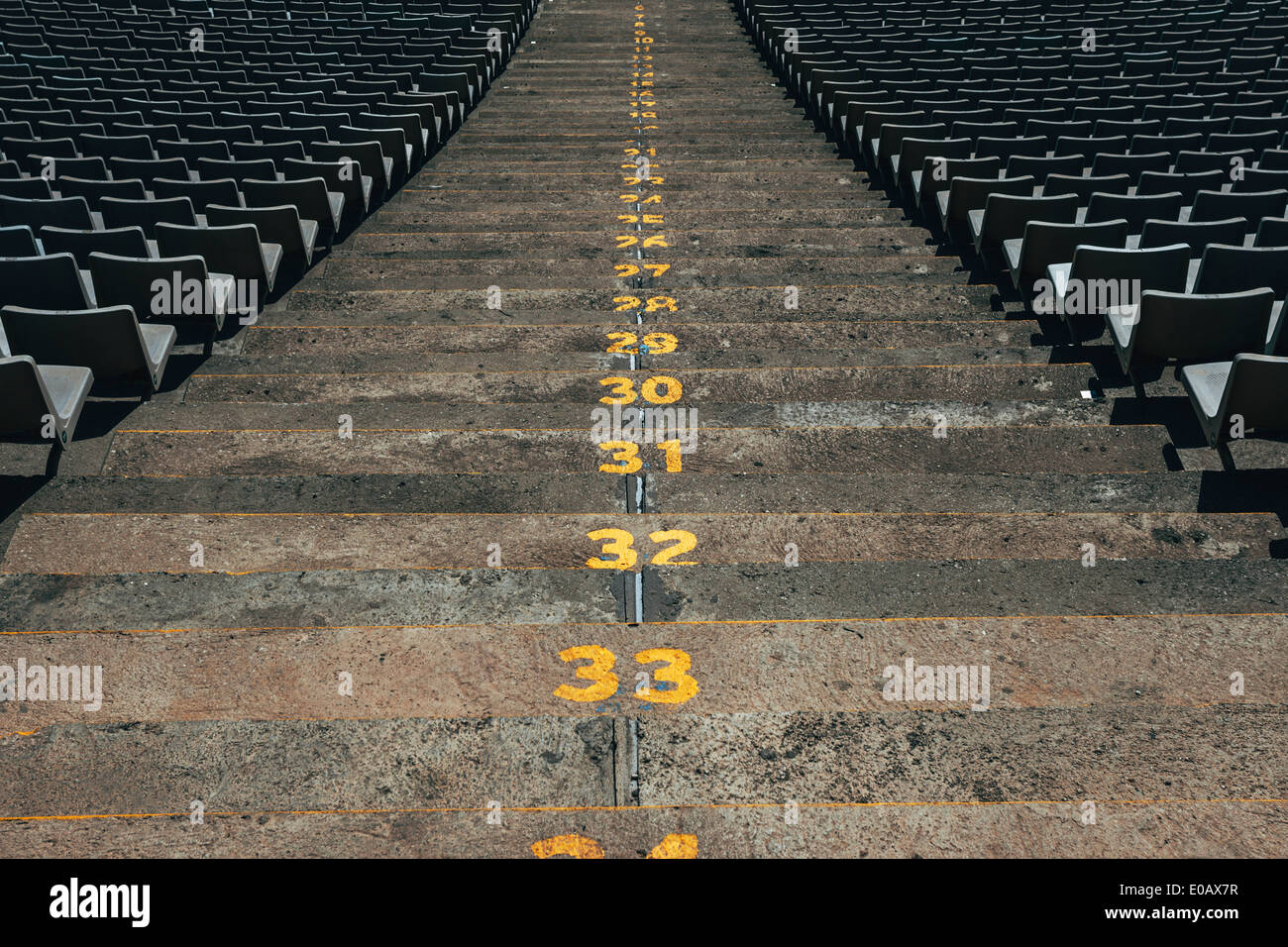 Spain, Catalunya, Barcelona, Old olympic stadium, Steps with numbers ...