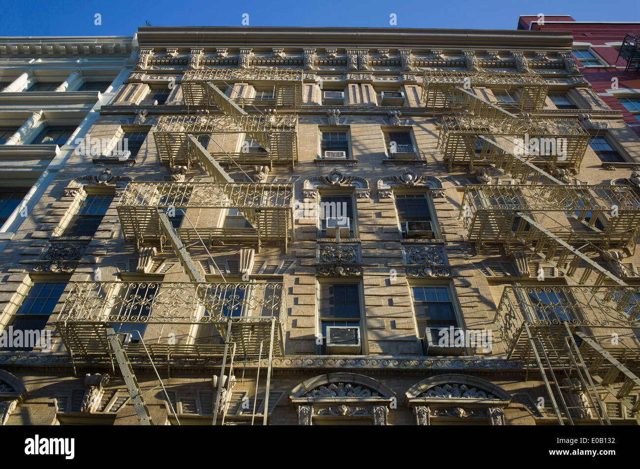 USA, New York, Manhattan, view to facade of old multi-family house in ...