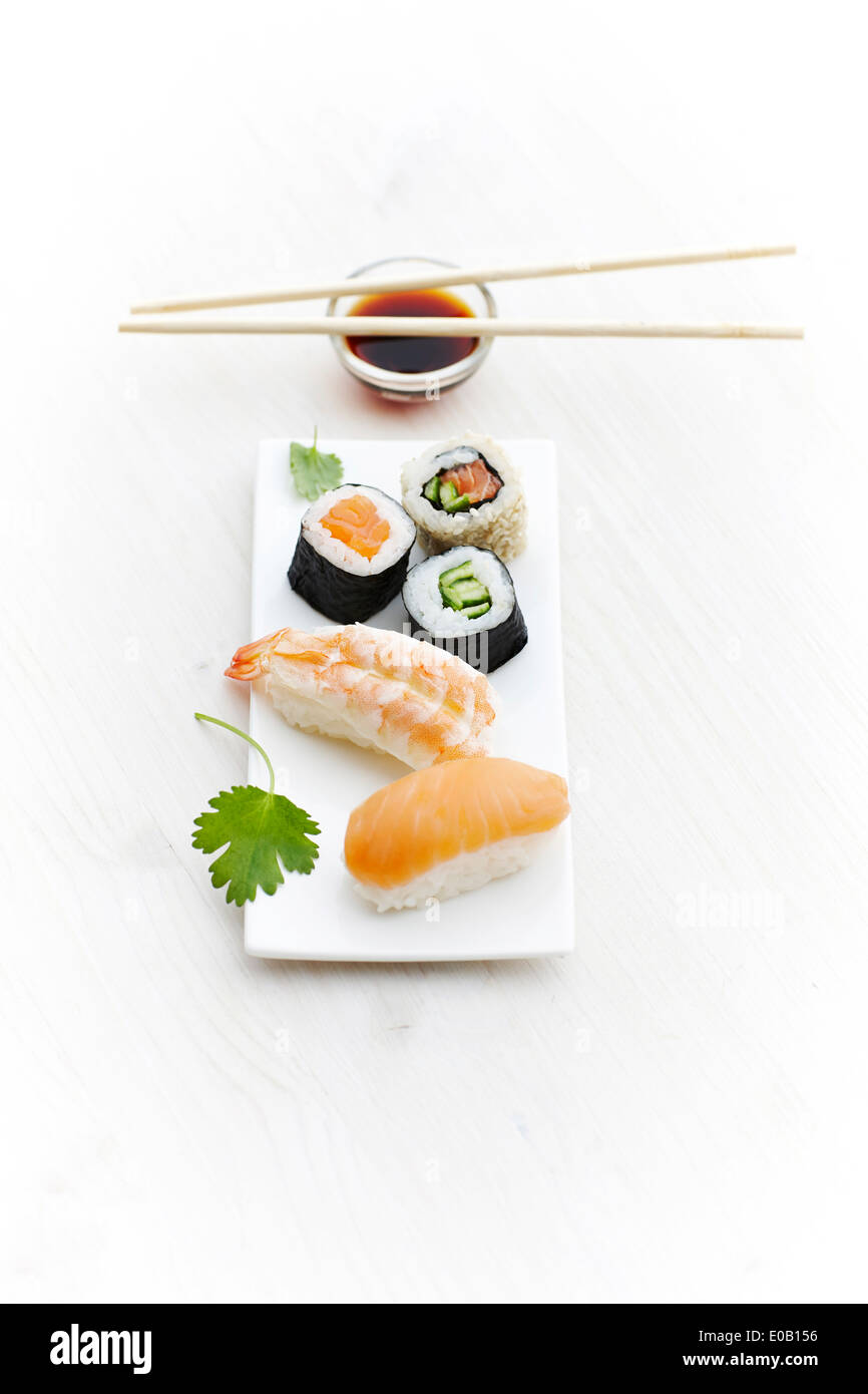 Overhead view fish sushi Cut Out Stock Images & Pictures - Alamy