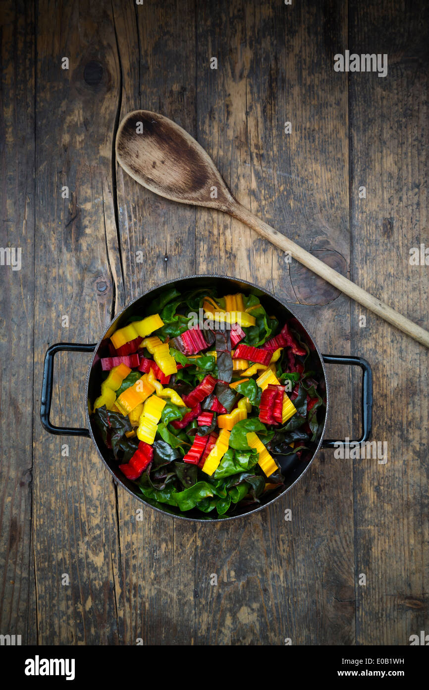 Uncooked red and yellow mangold in a pot Stock Photo - Alamy