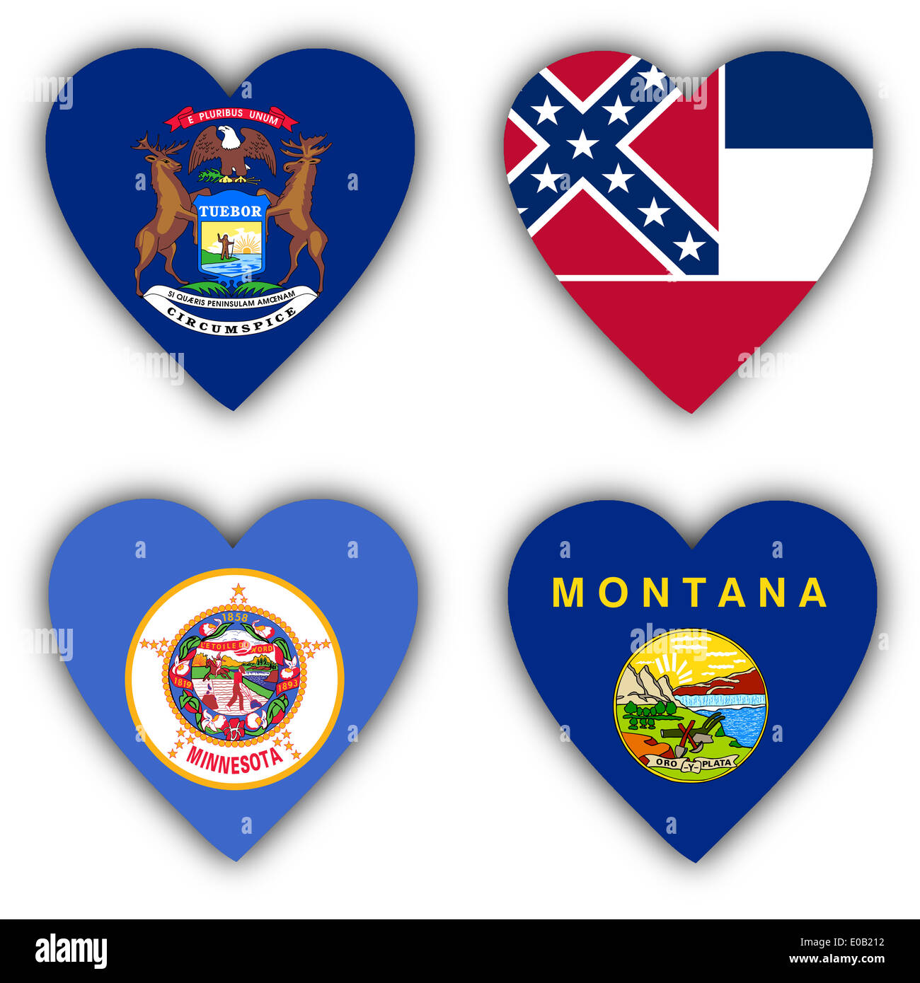 Flags in the shape of a heart 4 different US states Stock Photo - Alamy