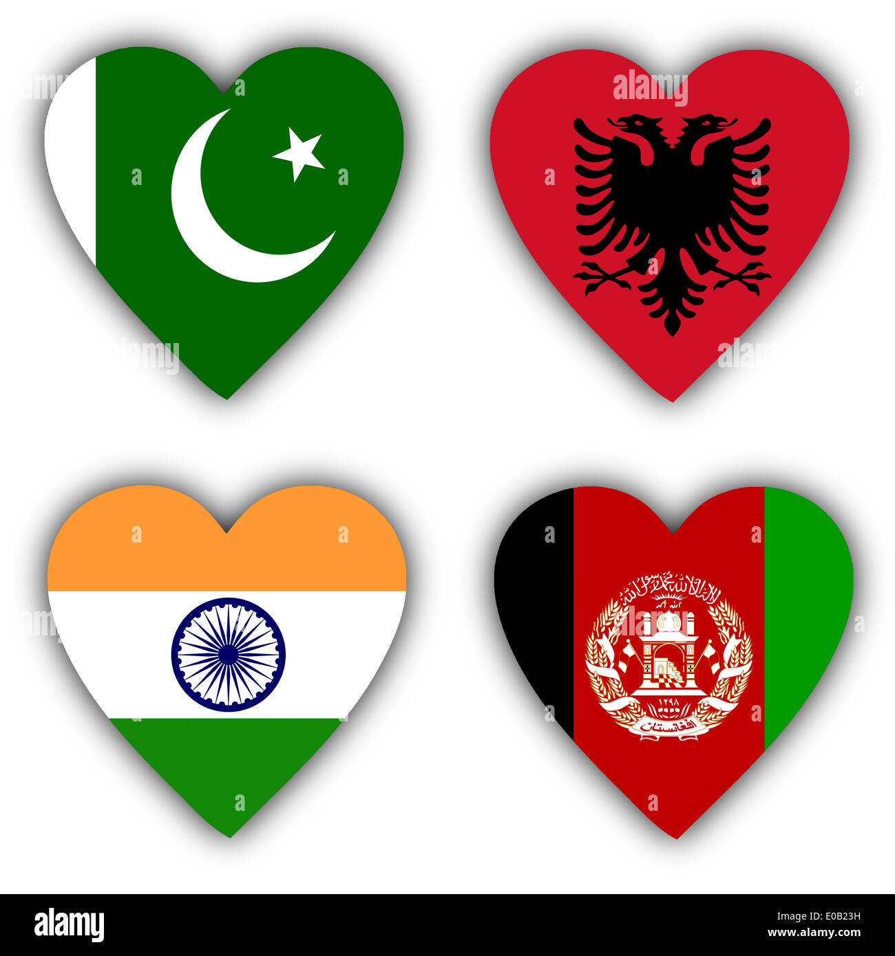 Flags in the shape of a heart 4 different countries Stock Photo - Alamy