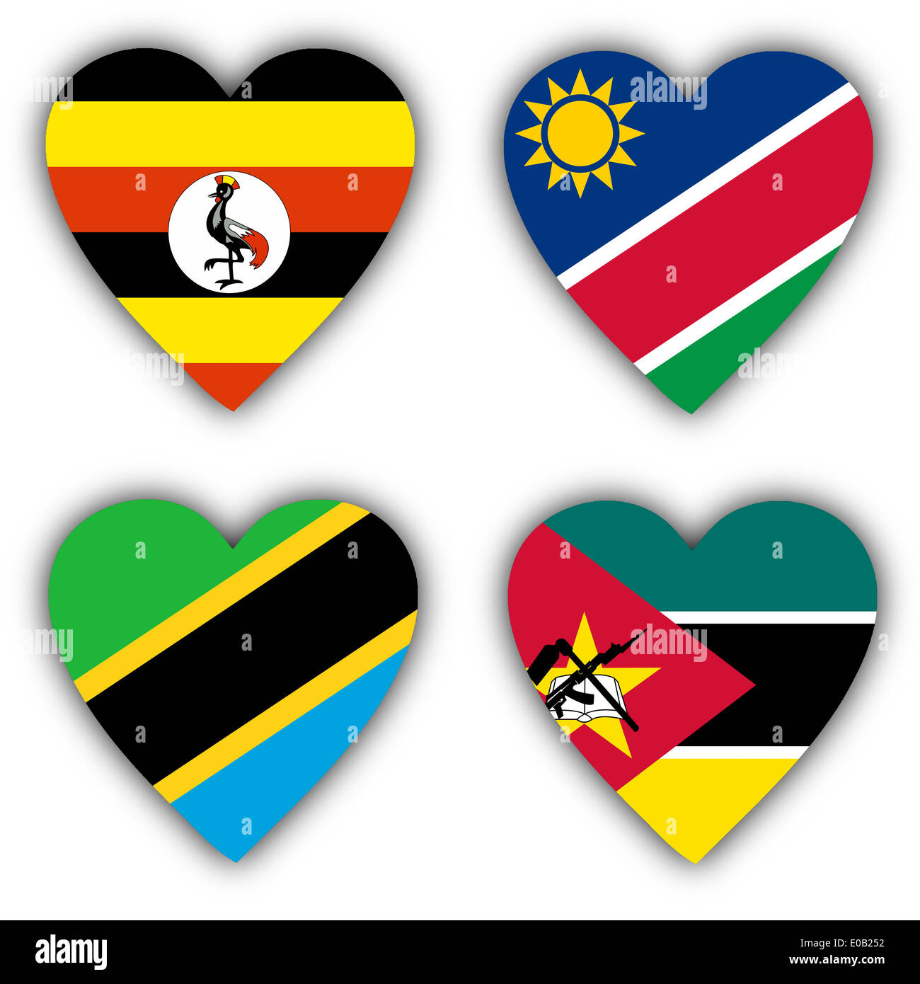 Flags in the shape of a heart 4 different countries Stock Photo - Alamy