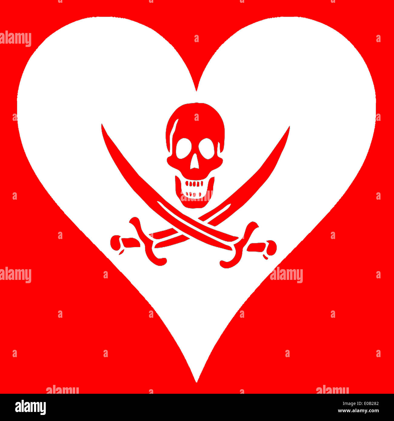 Pirate flag in the shape of a heart red and white Stock Photo - Alamy