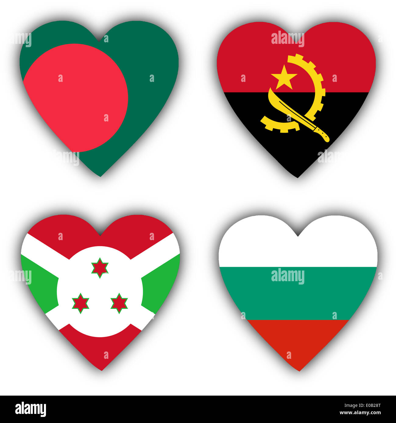 Flags in the shape of a heart 4 different countries Stock Photo - Alamy