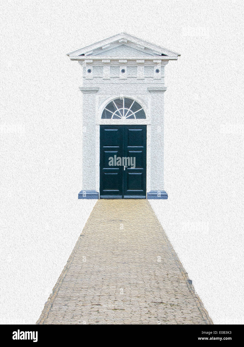 Computer generated drawing of an entrance of an old church on white ...