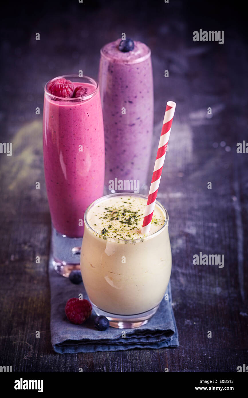 Variety of fruit smoothies Stock Photo - Alamy