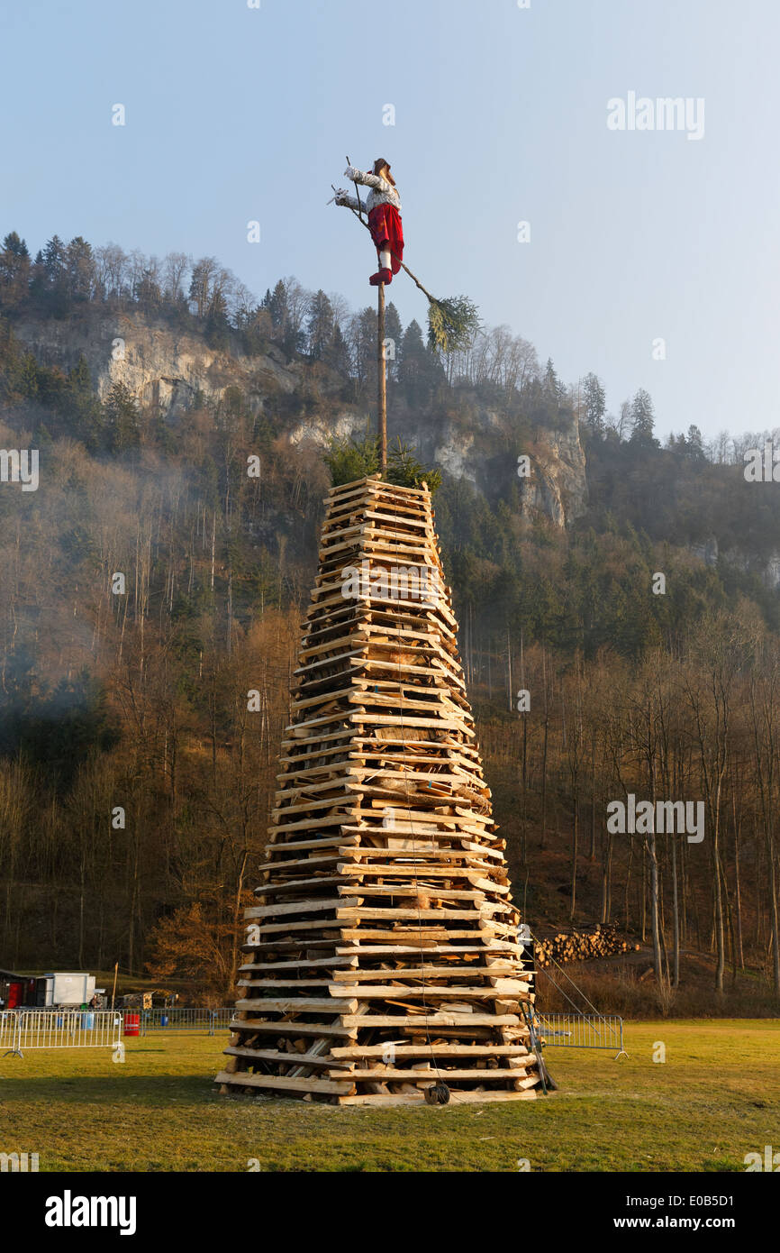 Austria, Vorarlberg, Rhine Valley, Hohenems, wood tower with witch for ...